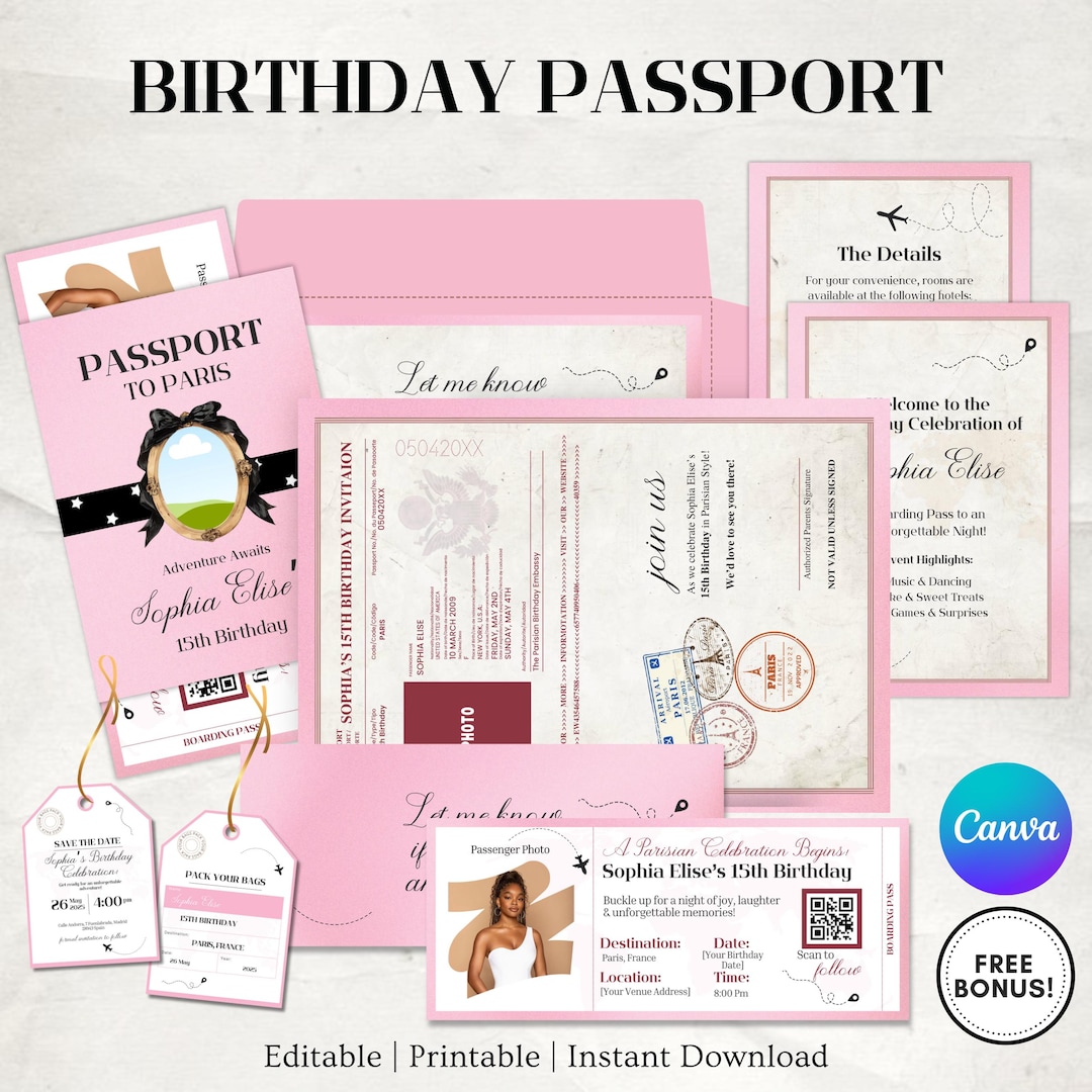Printable Birthday Passport Invite, Passport Template, Destination ...