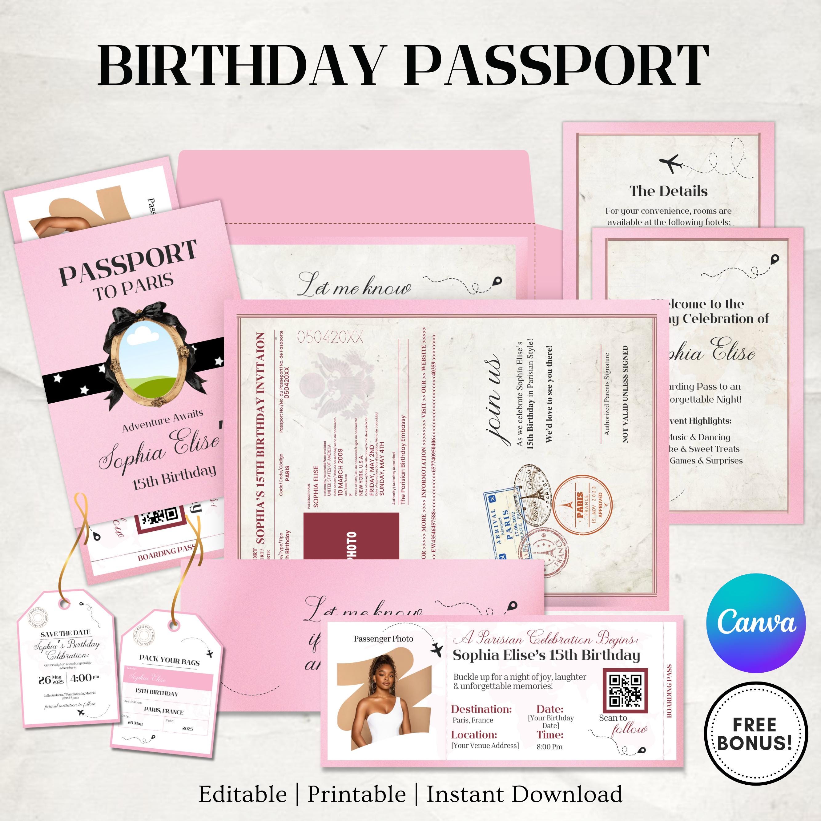 Printable Birthday Passport Invite, Passport Template, Destination ...