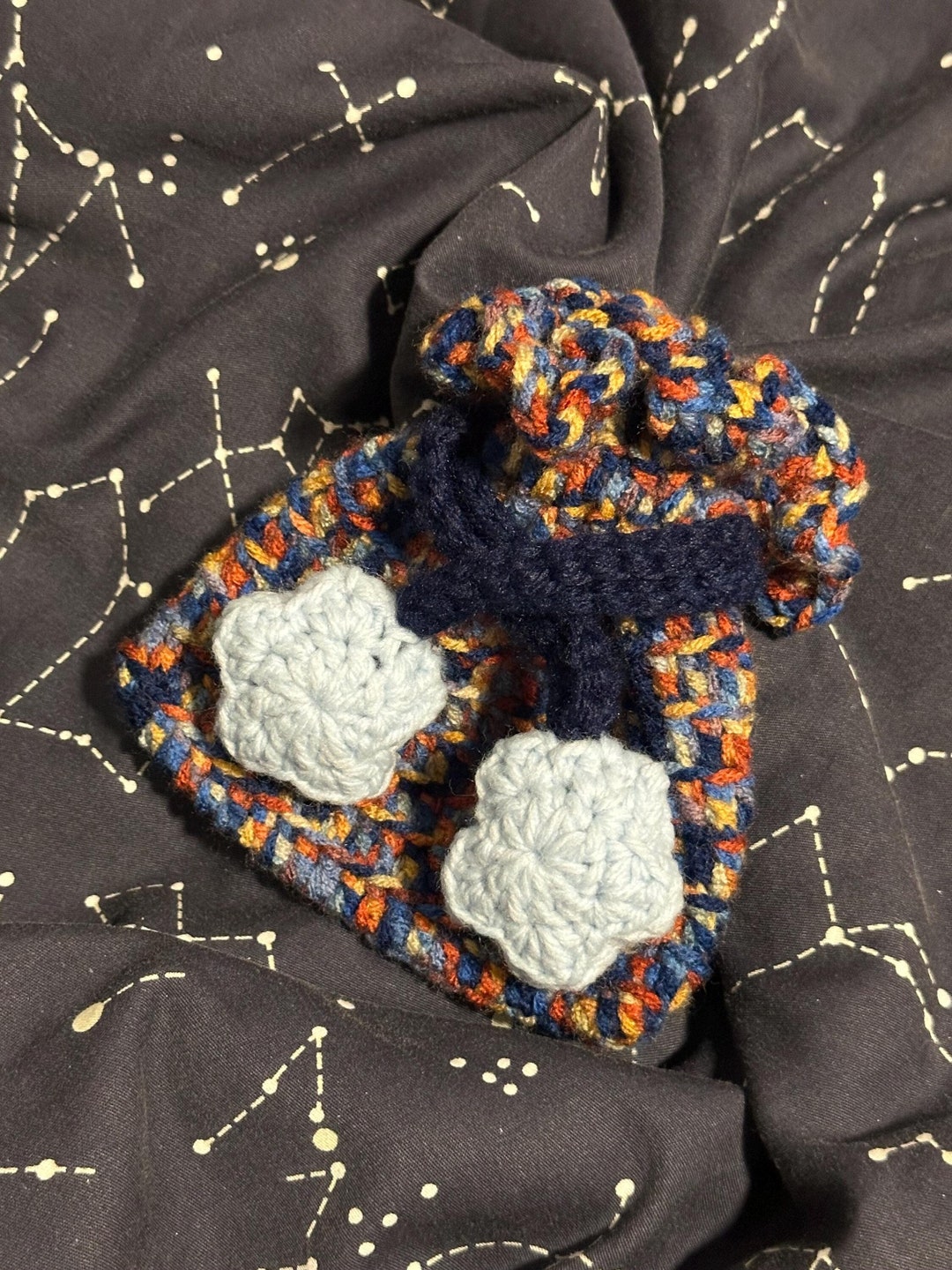 Ruffle Edge Variegated - Crochet Drawstring Pouch With Light Blue Star ...
