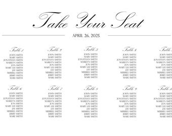 Wedding Seating Chart 10 Table 24 X 36 Template | Custom Wedding ...
