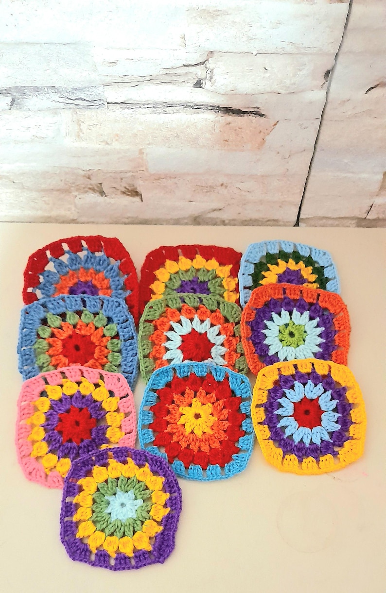 Boho Crochet Granny Square - Custom Colors- Handmade Motif-diy Cardigan ...