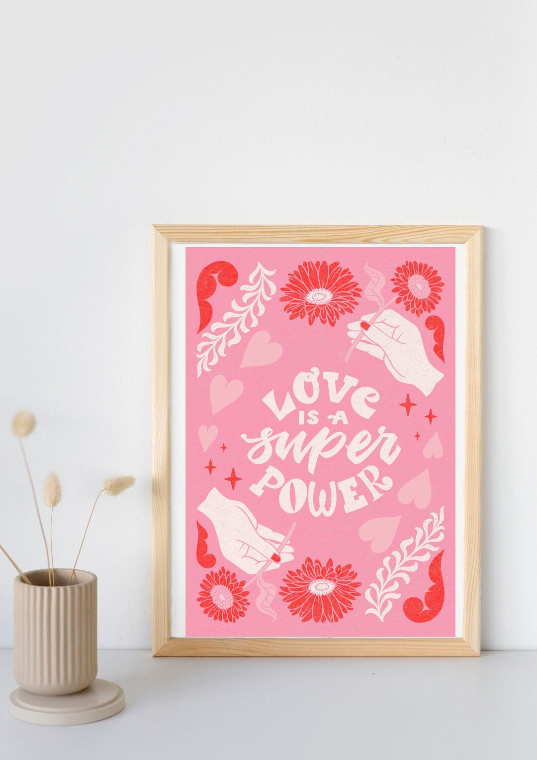 Love is a Super Power, Pink and Red Colourful Print. - Etsy