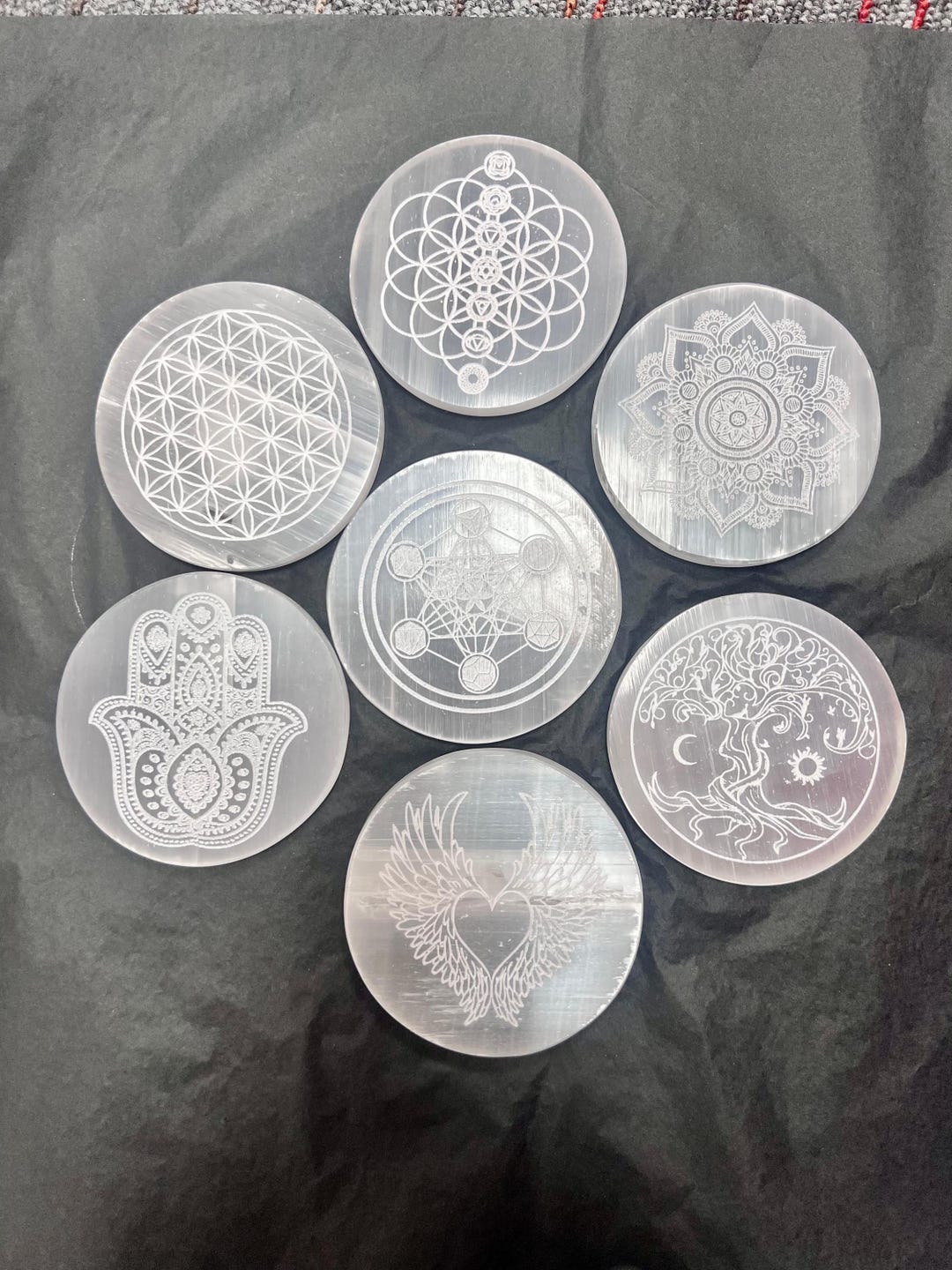 Engraved Selenite Crystal Charging Plate, Chakra Healing (8cm) - Etsy