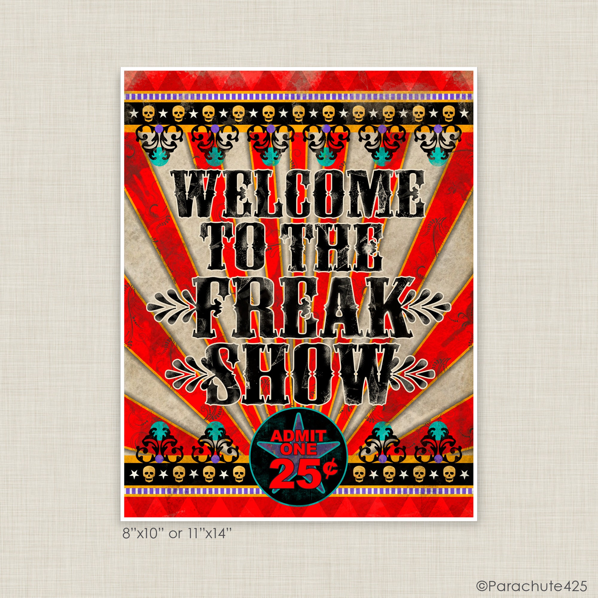 Welcome To The Freak Show creepy carnival or circus poster | Etsy