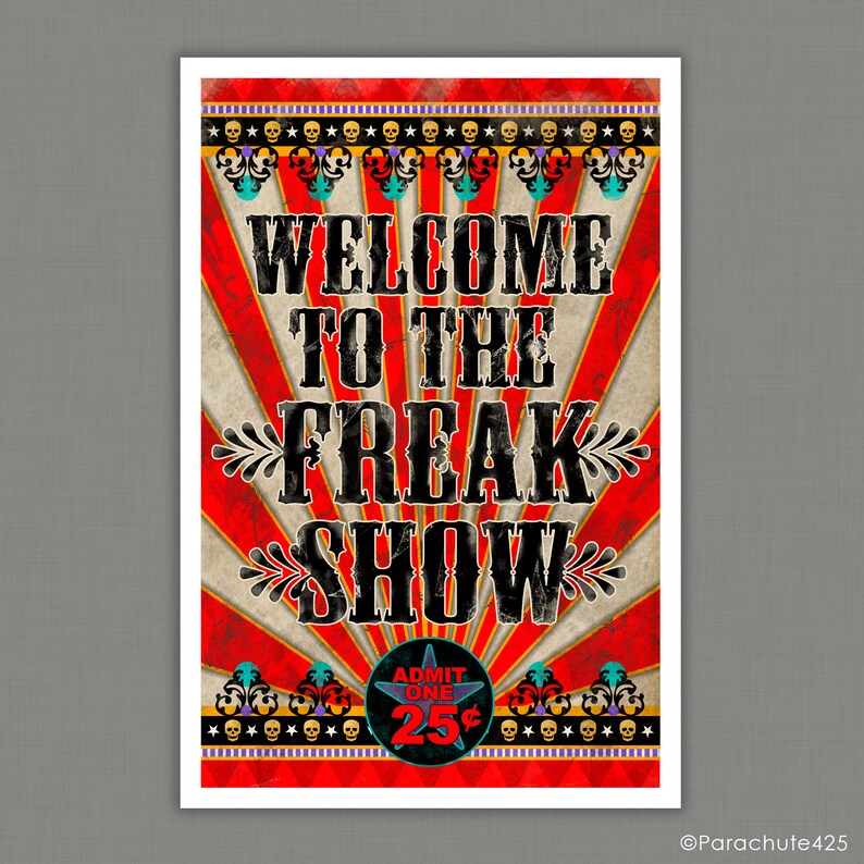 Welcome To The Freak Show creepy carnival or circus poster | Etsy