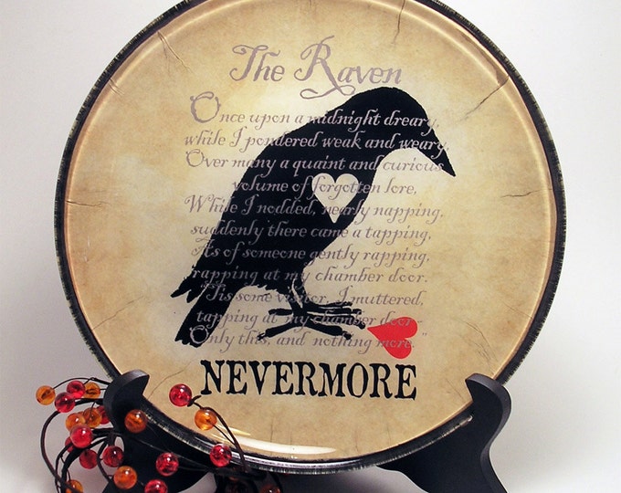 The Raven Decorative Glass Plate, Original Decoupage, Home Decor - Etsy
