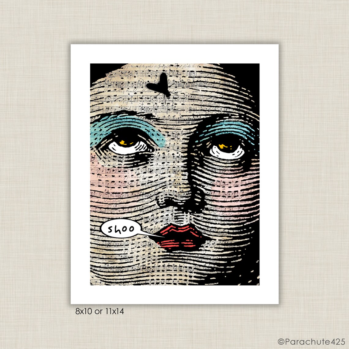 Shoo Fly Humor Art Whimsical Female Face and Fly Accent Wall | Etsy