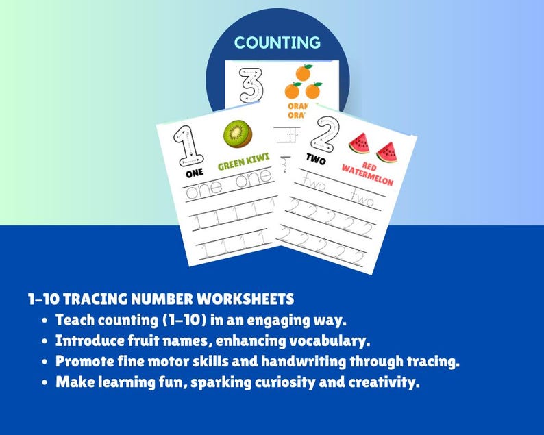 Printable Counting 1-10 Worksheets Fruits Edition + Free Fruit Coloring ...