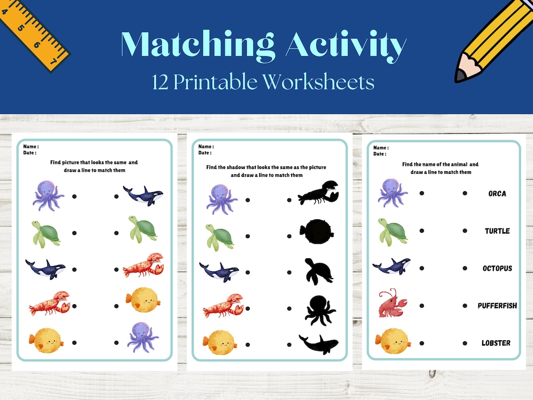 12 Printable Sea Creatures Matching Activity Worksheet Kids Fun ...
