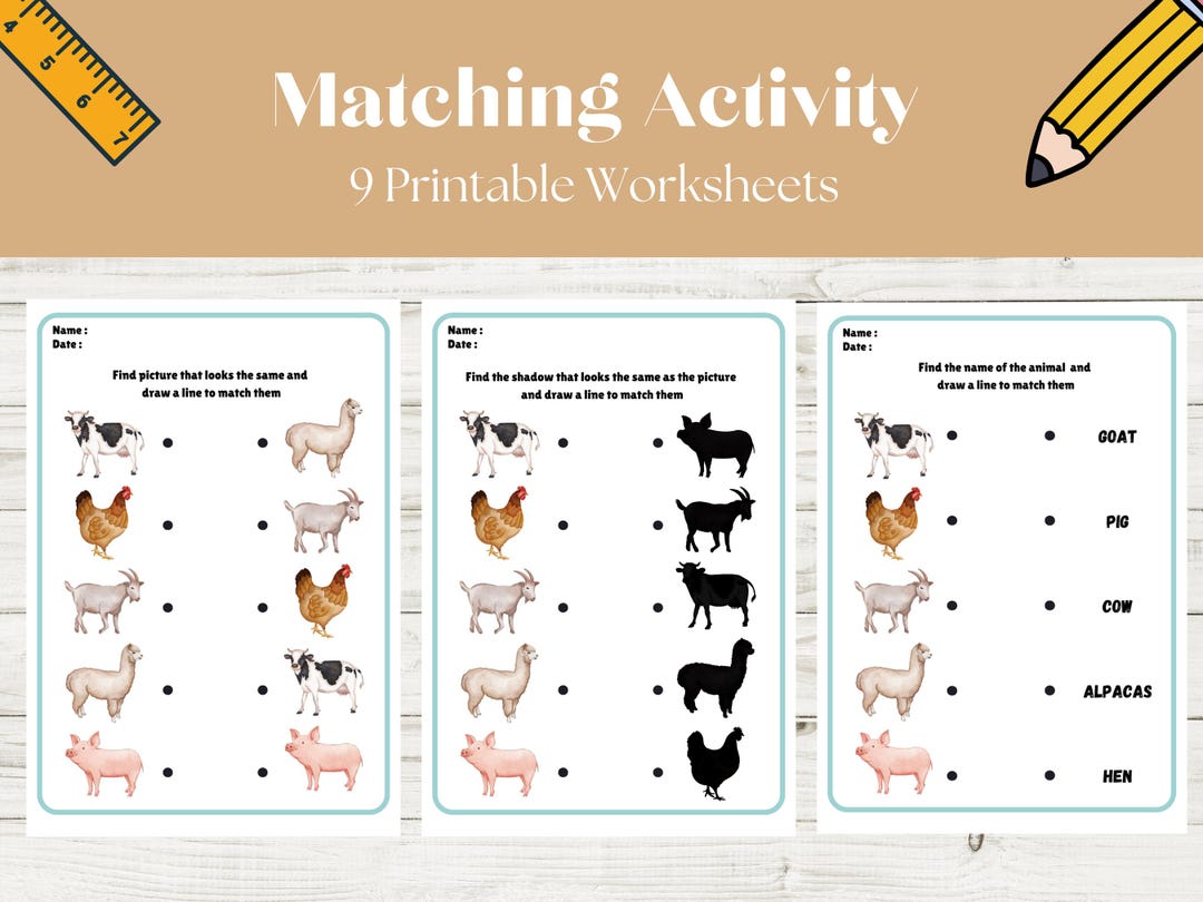9 Printable Farm Animal Matching Activity Worksheet Kids Fun ...