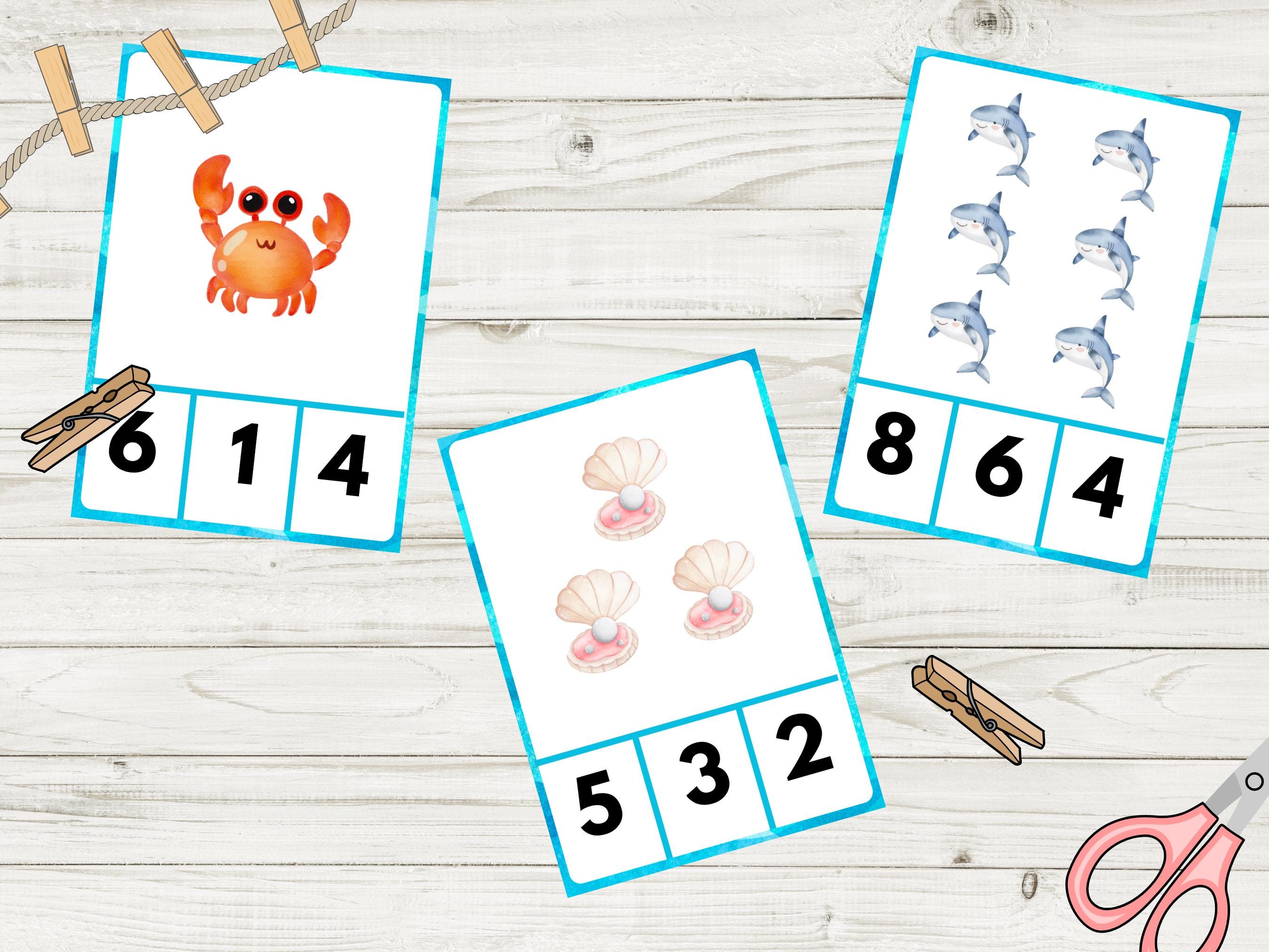 Sea Creatures Count and Clip Cards 1-20 Printable Ocean-themed ...