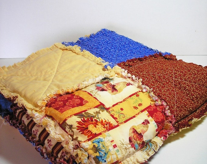 CLEARANCE French Country Rag Quilt Throw in Red, Yellow, and Blue With ...