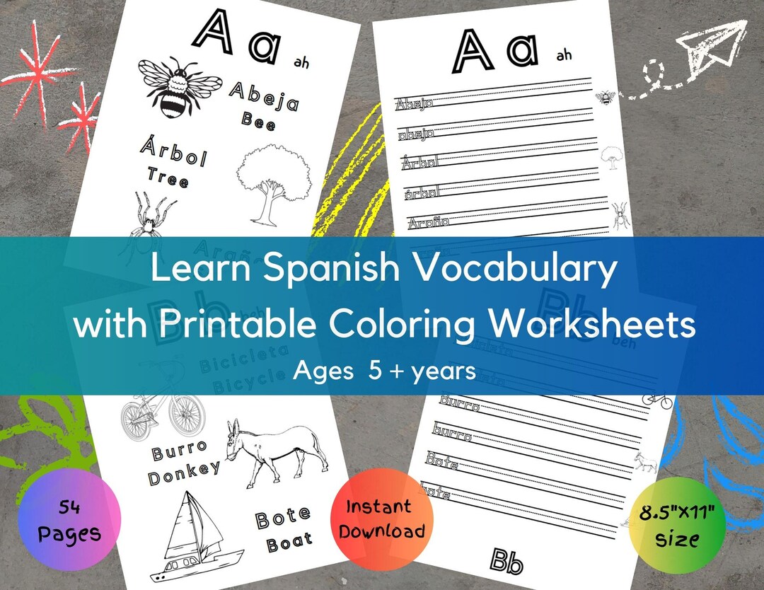 Spanish Word Tracing and Recognition Coloring Worksheets for Kids ...