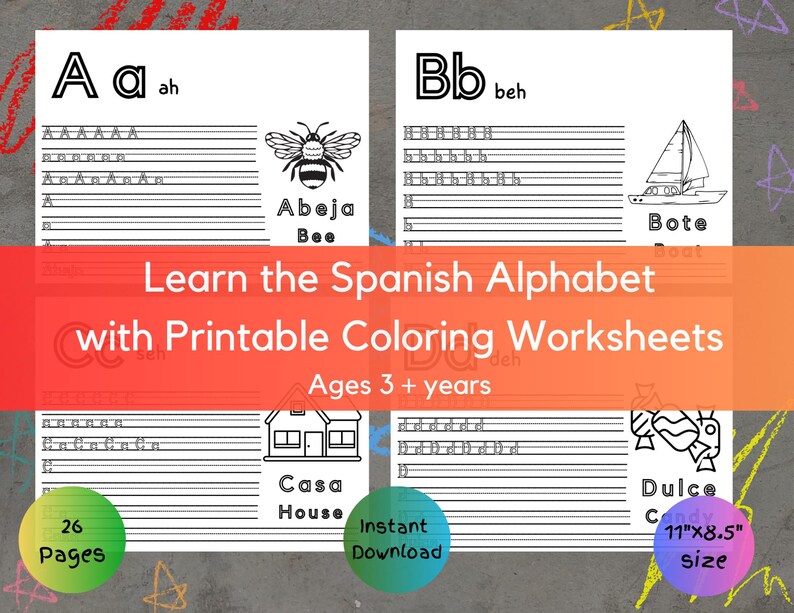 Spanish Letter Tracing and Word Recognition Coloring Printable ...