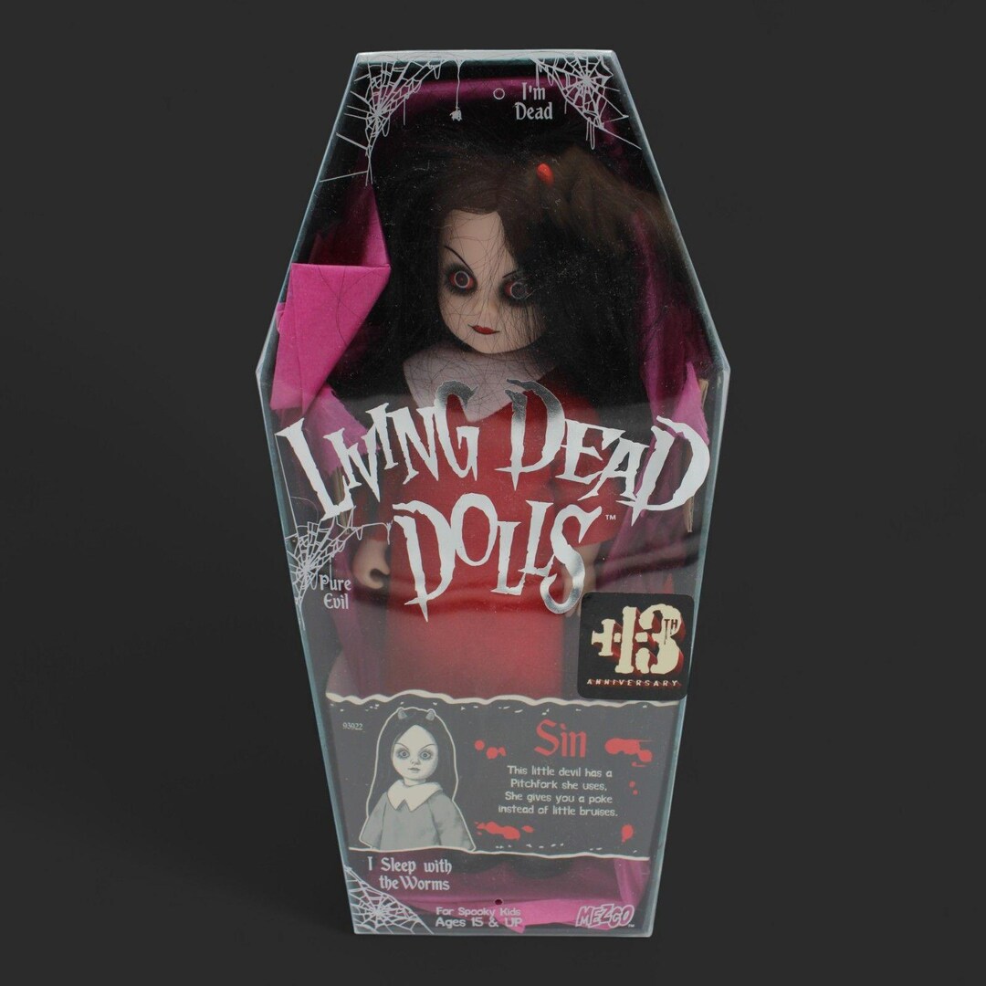 Living Dead Dolls Sin Mini Devil Doll in Red Dress With Tail & Coffin ...