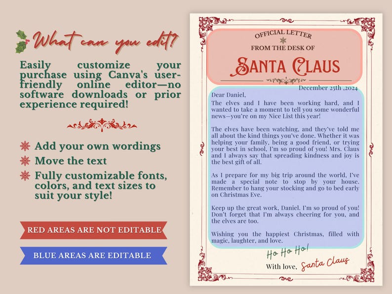 Instant Download Editable Letter From Santa, Nice List Certificate and ...