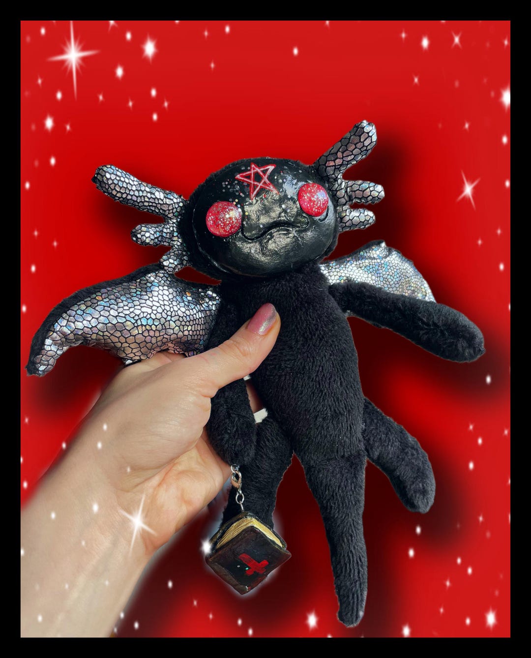 Satanic Axolotl Plushie Charlie - Handmade, Upcycled Art Doll - Etsy
