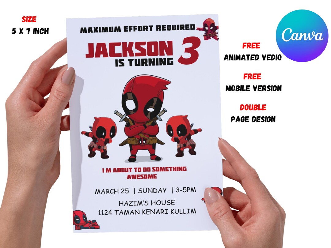 Animated Video Editable Deadpool Birthday Animation Invitation Template ...