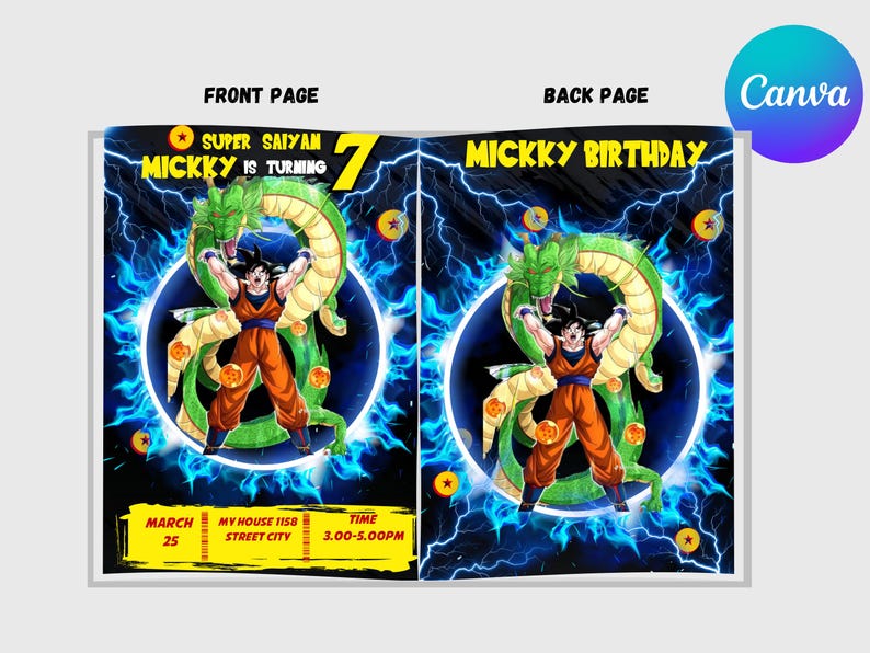Animated Video Editable Goku Dragonball Birthday Invitation Template ...