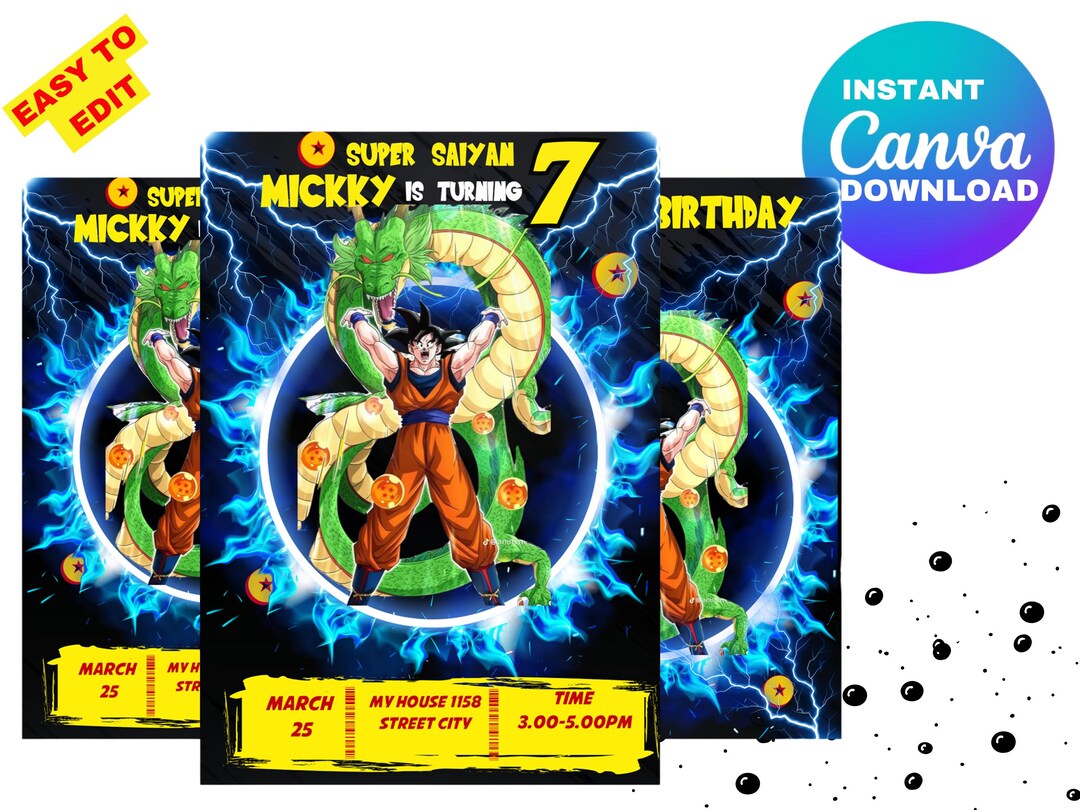 Editable Goku Dragonball Birthday Invitation Template, Printable ...