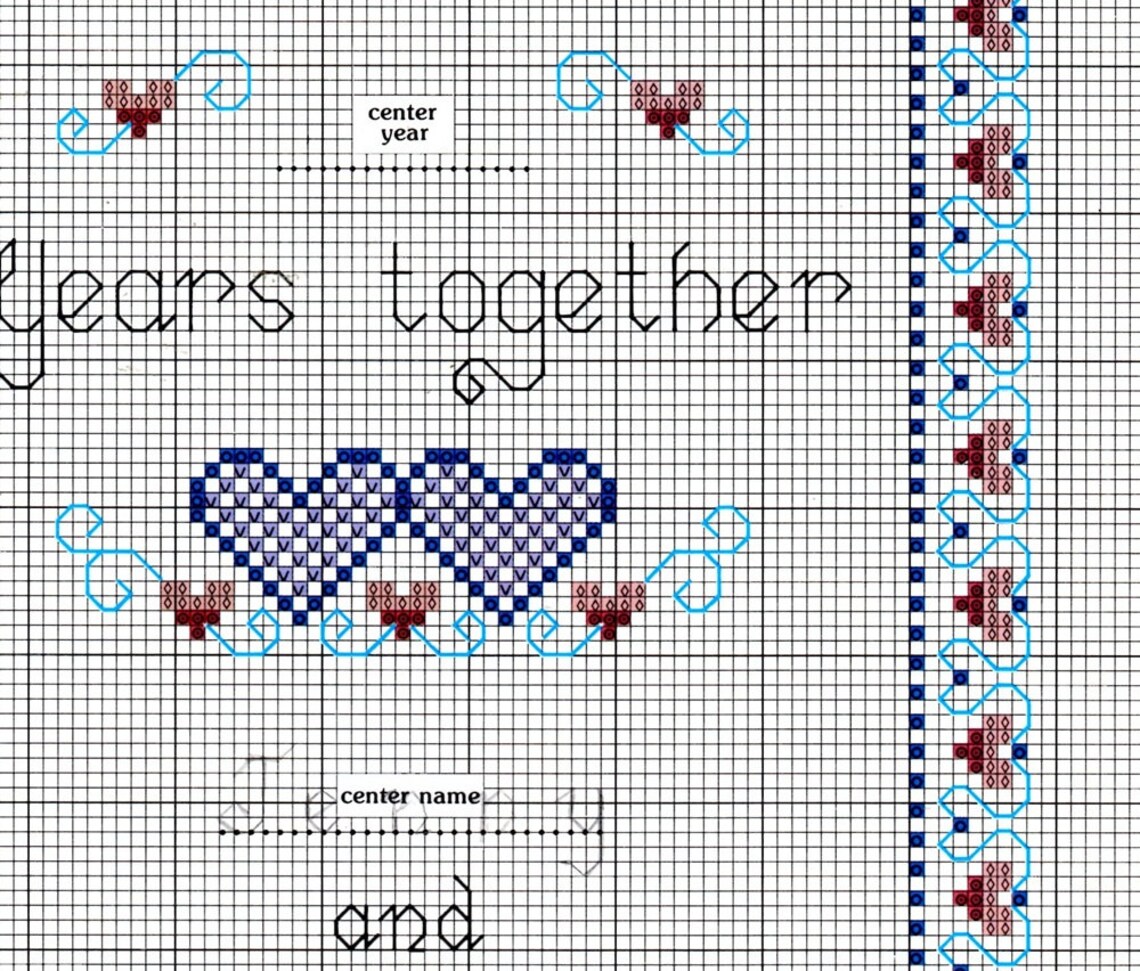 Happy Anniversary Personalized Samplers Names Dates Hearts | Etsy