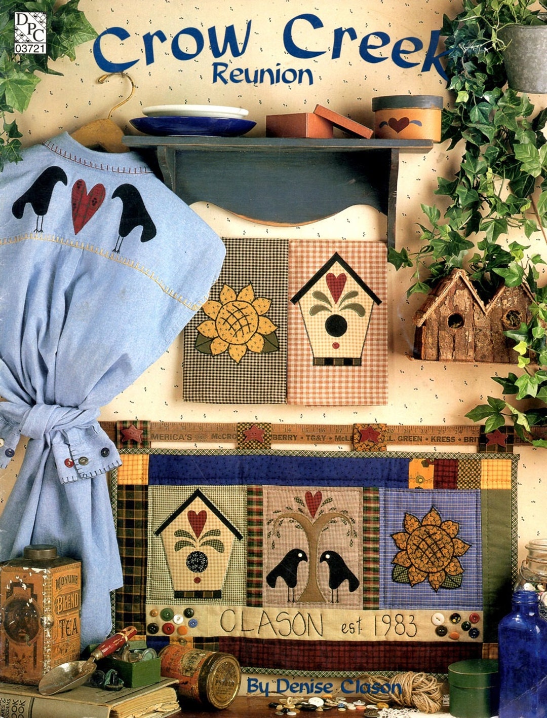 Crow Creek Reunion Patchwork Black Crows Red Hearts Birdhouses Sunflower Applique Country ...