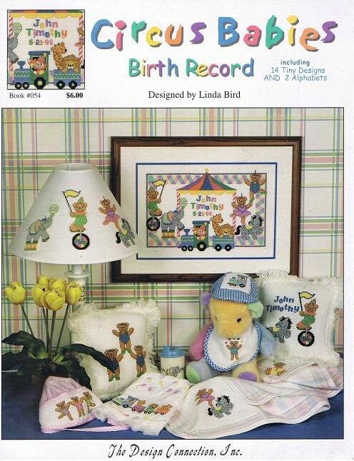 Circus Babies Birth Record Birthday Sampler Personalized Carousel Train ...