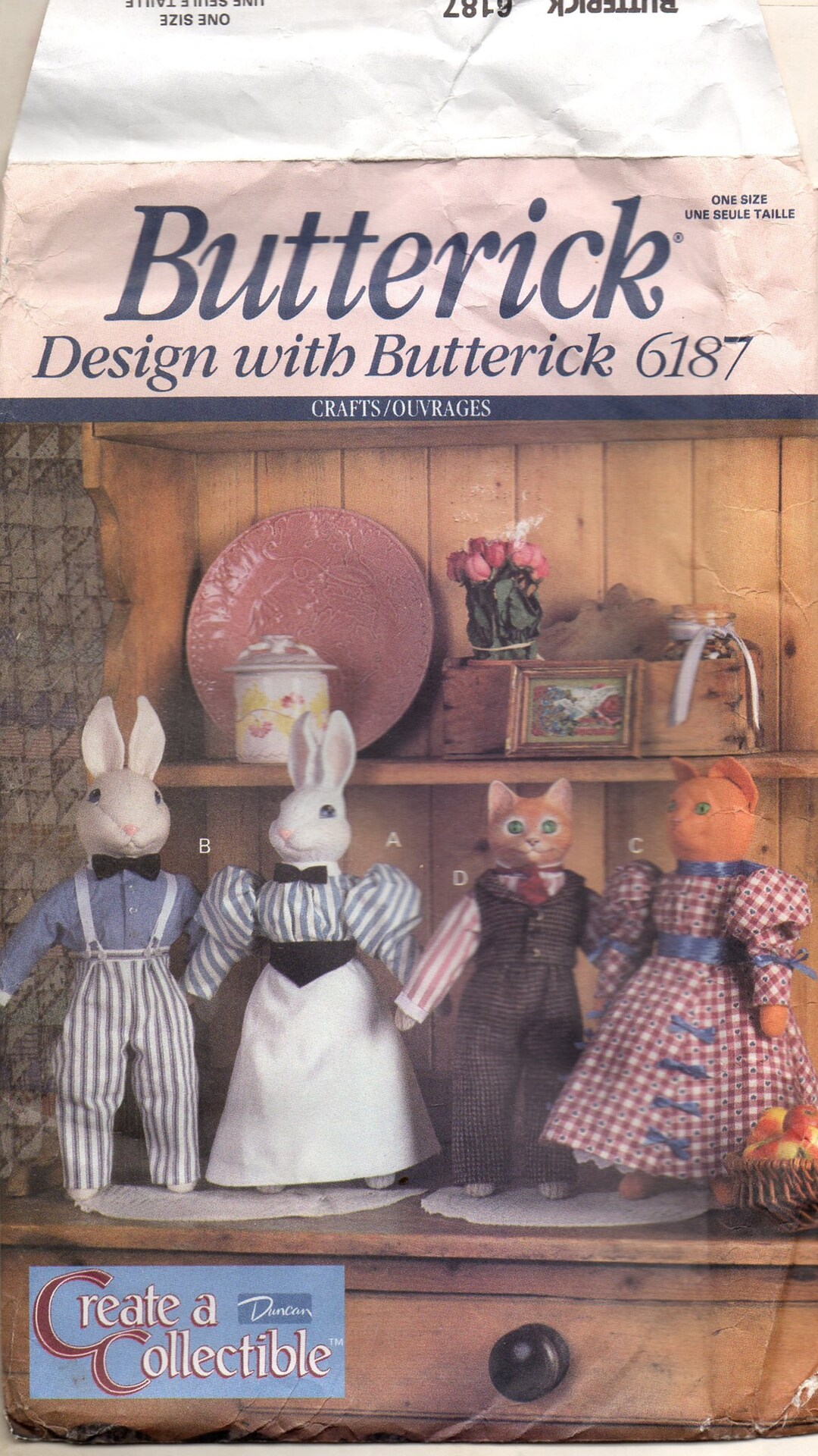 Rabbits Cats and Outfits Stuffed Animals Approximately 16" Tall Uncut ...