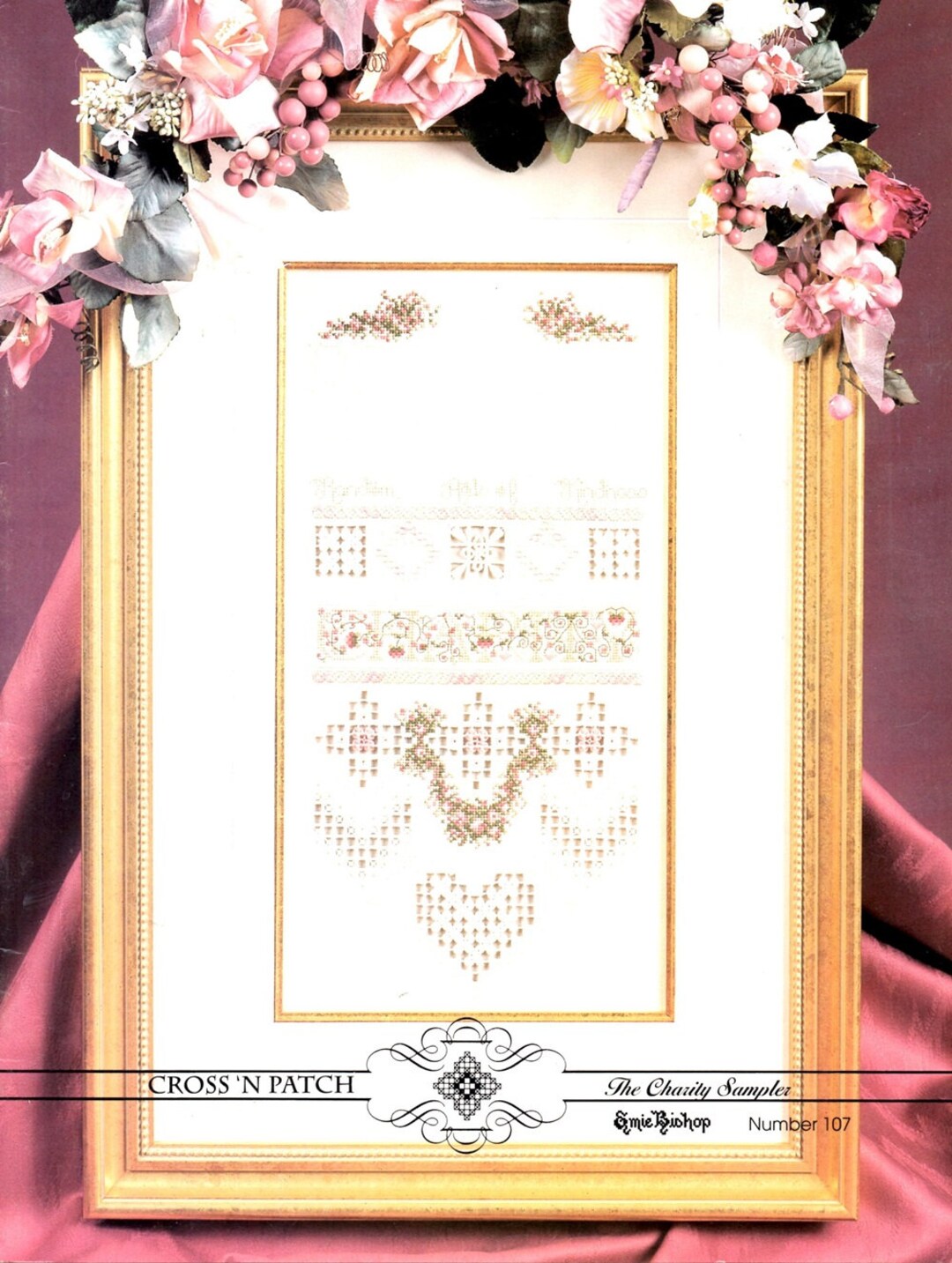 Charity Sampler Romantic Heart Pink Rose Wreath Alphabet Hardanger ...