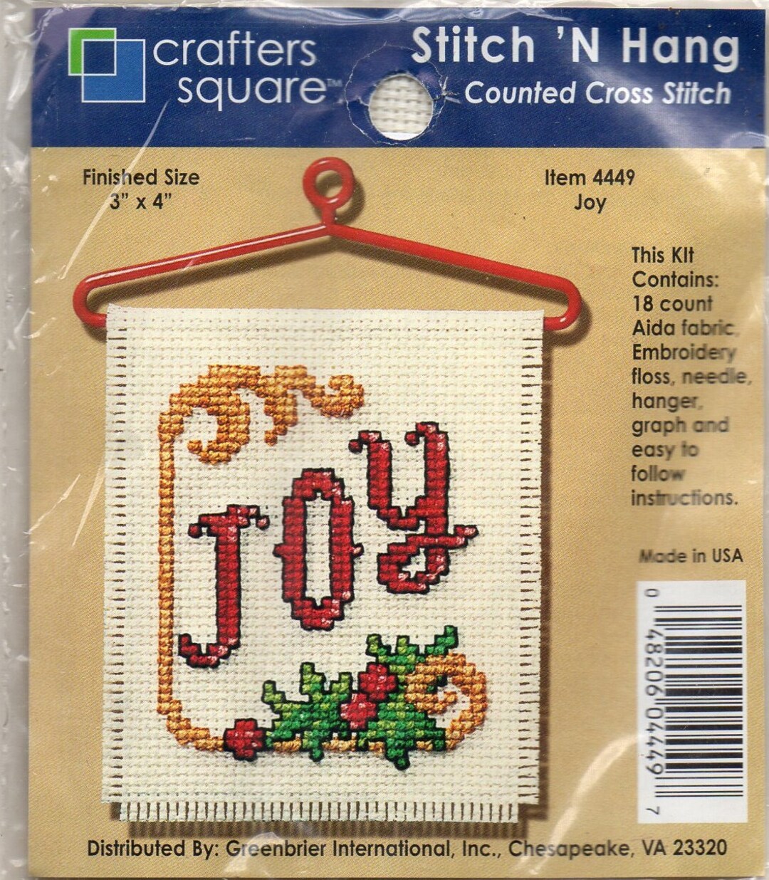 Joy Kit 3 X 4 Inch Christmas Tree Ornament With Hanger Counted Cross ...