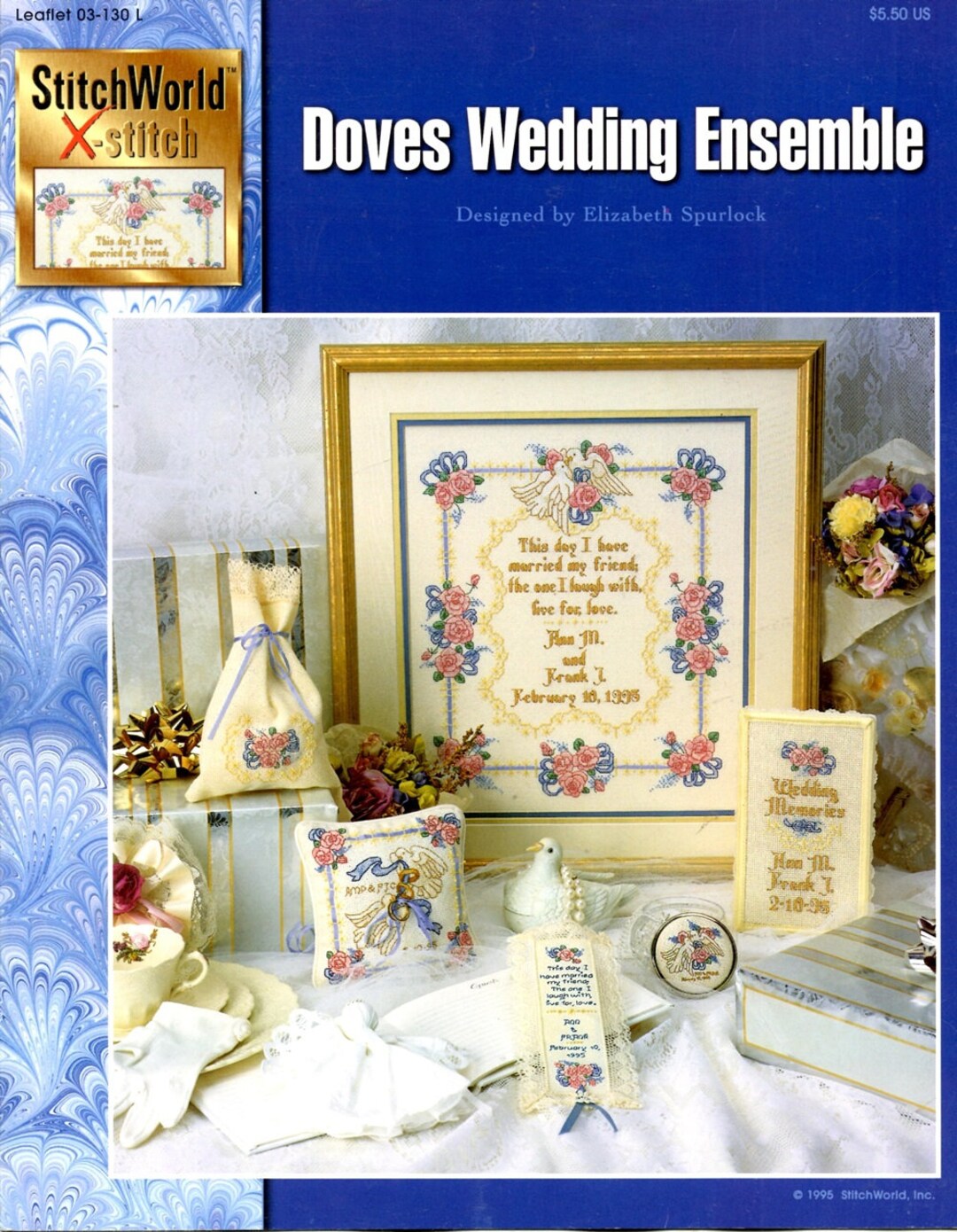 Doves Wedding Ensemble Personalized Wedding Invitation Sampler Ring Bearer Pillow Counted Cross ...