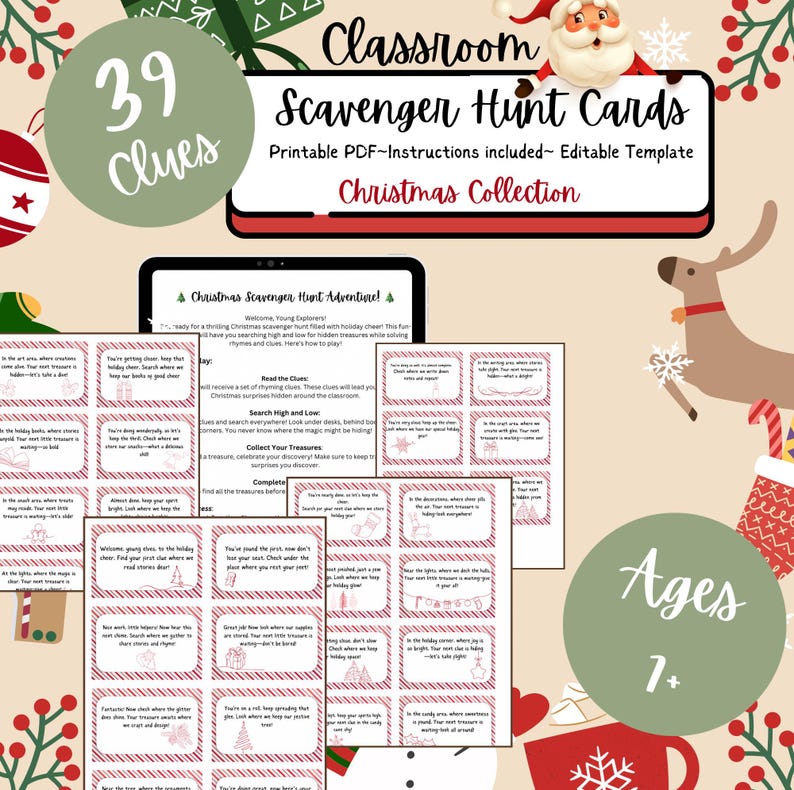 Editable PDF Christmas Scavenger Hunt Template for Kids | Fun Classroom ...