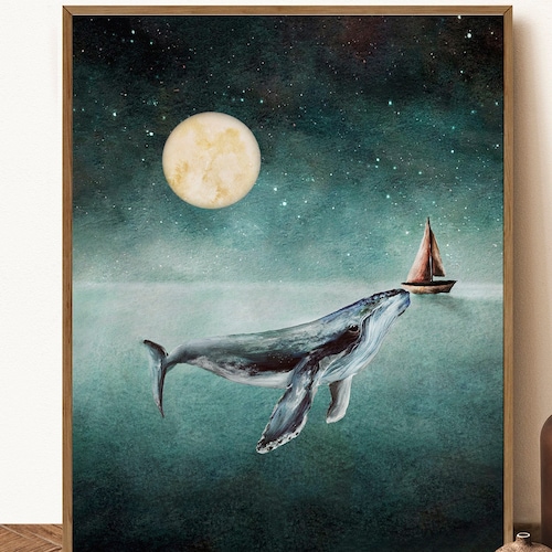 Whale Art Print Ocean Themed Nursery Humpback Whale in the - Etsy