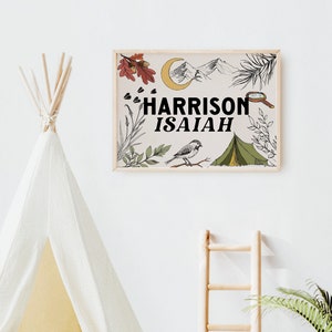 Custom Boys Name Forest Nursery Print, Camping Outdoors Theme Boy Room ...
