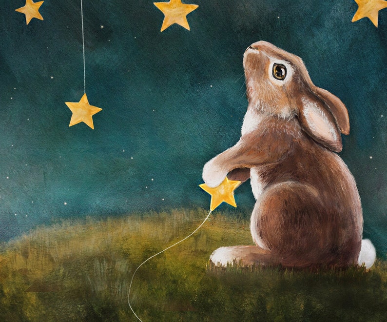 Bunny Nursery Print Rabbit Under a Starry Night Sky Wall Art - Etsy