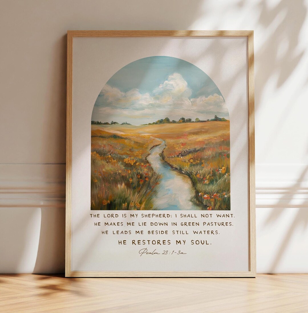 Psalm 23 Art Print, the Lord is My Shepherd Scripture, Oil Painting ...