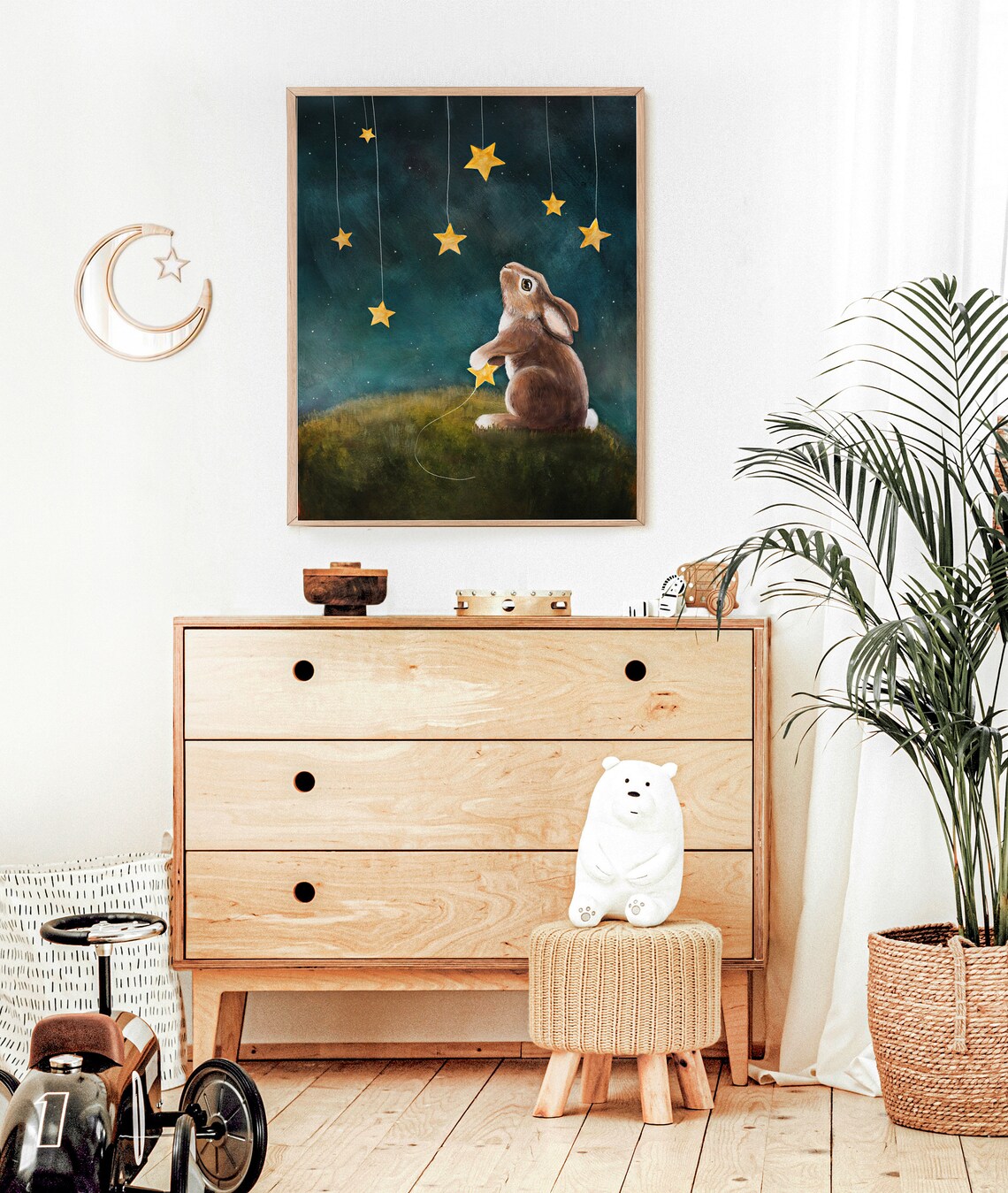 Bunny Nursery Print Rabbit Under a Starry Night Sky Wall Art - Etsy