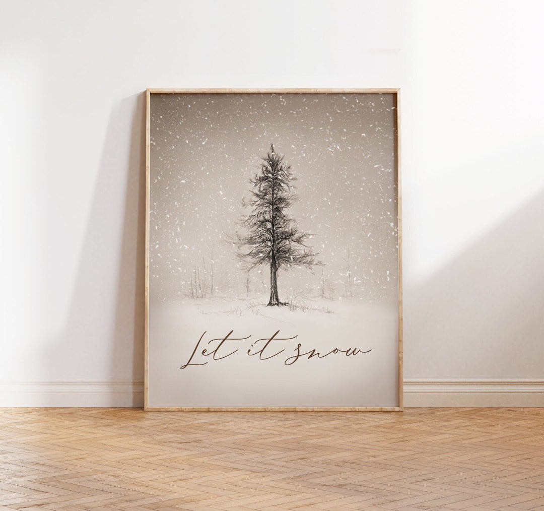 Let It Snow Winter Print, Pine Tree Pencil Drawing, Simple Minimal ...