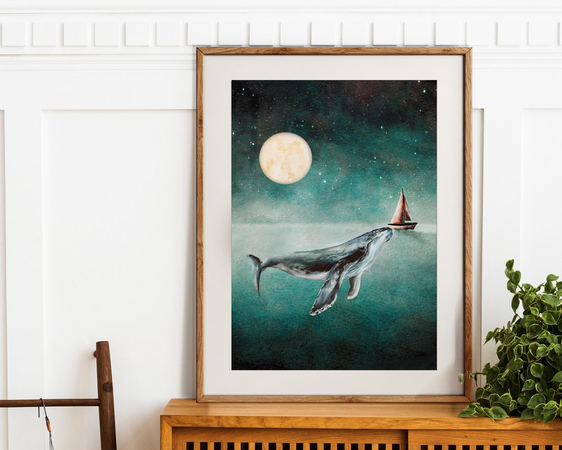 Whale Art Print for Home or Ocean Nursery Whimsical Whales - Etsy