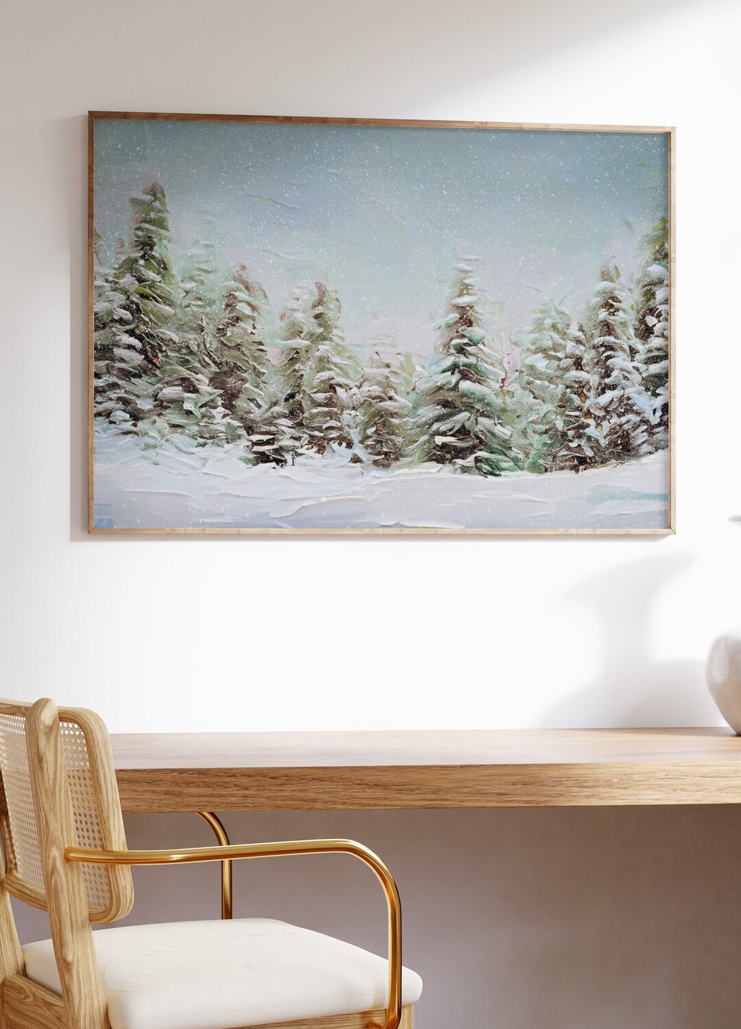Pine Trees Winter Print, Vintage Snowing Woods Artwork, Snow Trees ...
