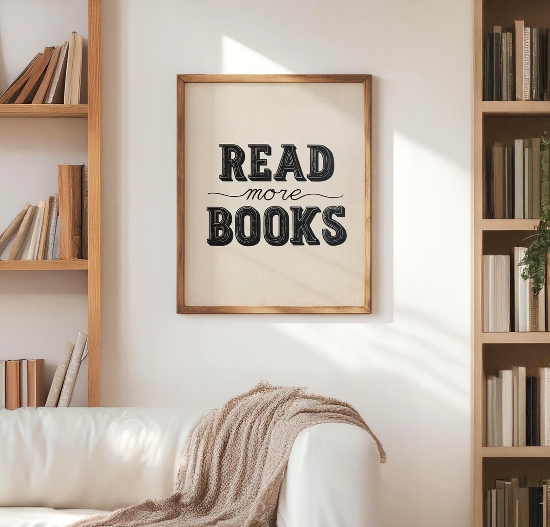 Read More Books Print, Vintage Typography Wall Art, Library Quote Décor ...