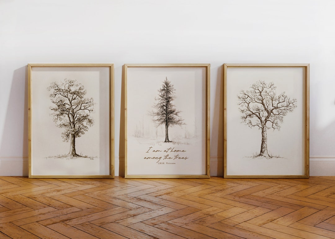 Tree Charcoal Drawing, Tolkien Quote, Among the Trees, Set of Prints ...
