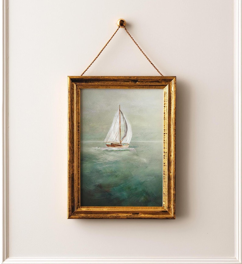 Vintage Sailboat Painting: Minimal Ocean Art Print - Etsy