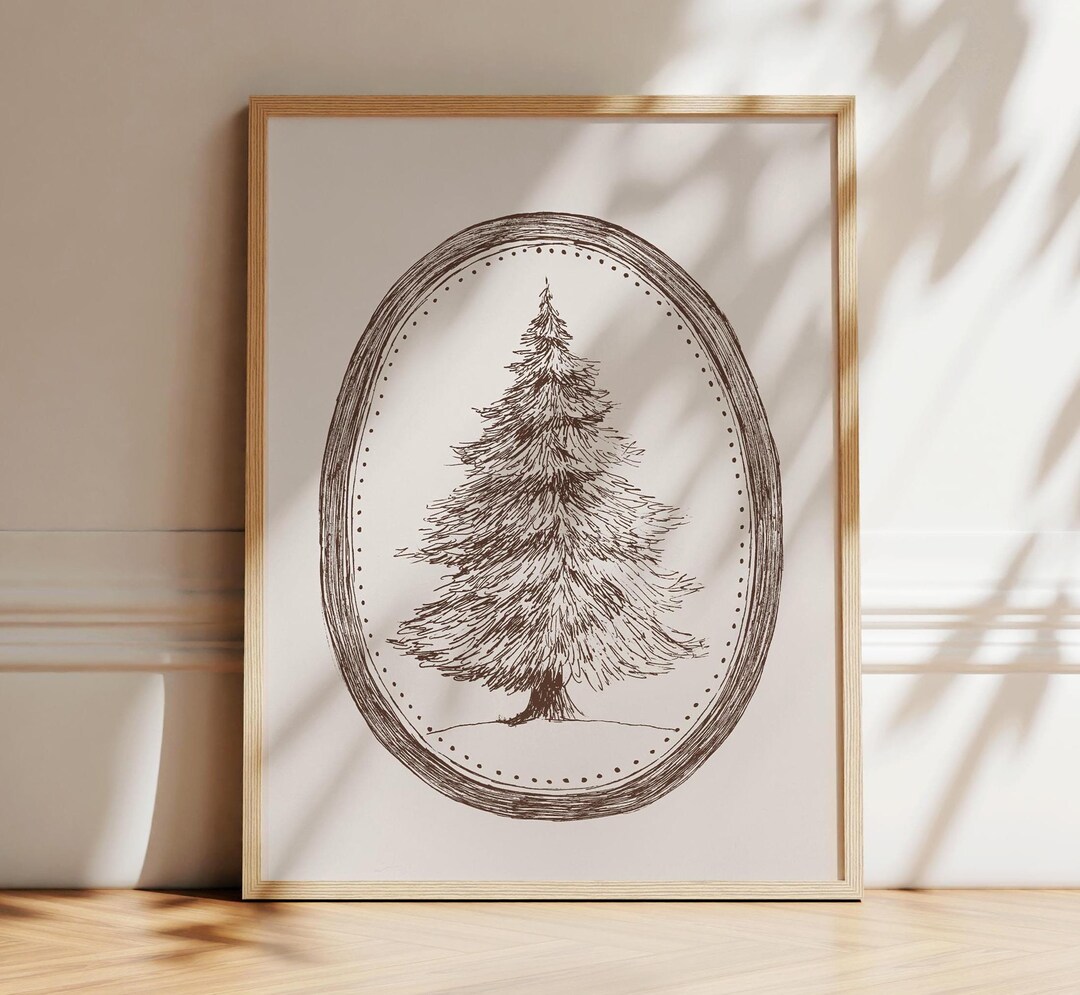 Cottage Style Pine Tree Print, Pen and Ink Drawing Artwork - Etsy