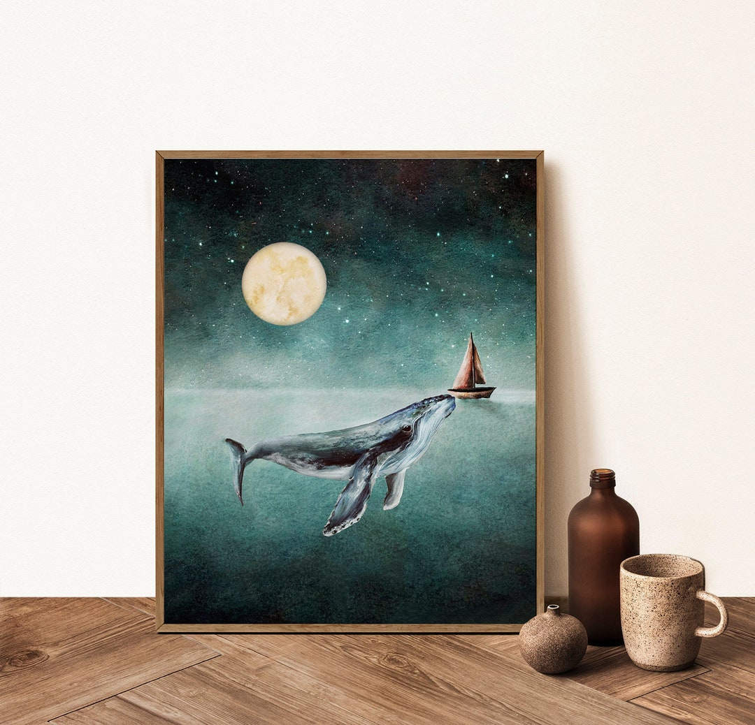 Whale Art Print for Home or Ocean Nursery Whimsical Whales - Etsy