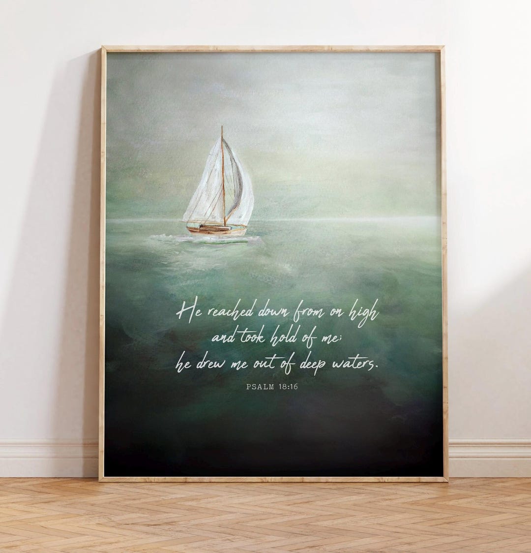 Scripture Painting, Encouraging Bible Verse Gift, Psalms 18:16, Deep ...