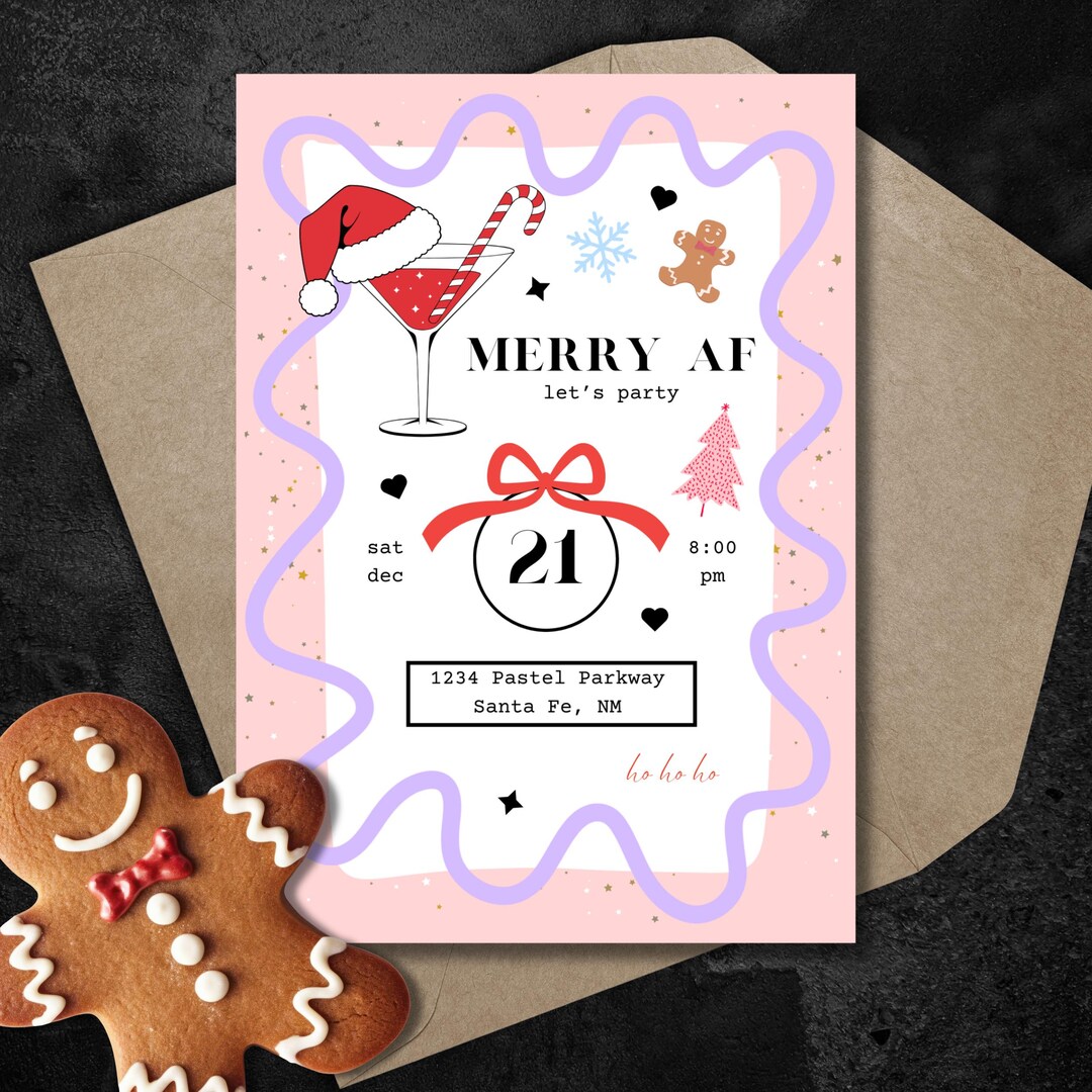 Merry AF Christmas Party Invite, Holiday Celebration Invitation, Xmas ...