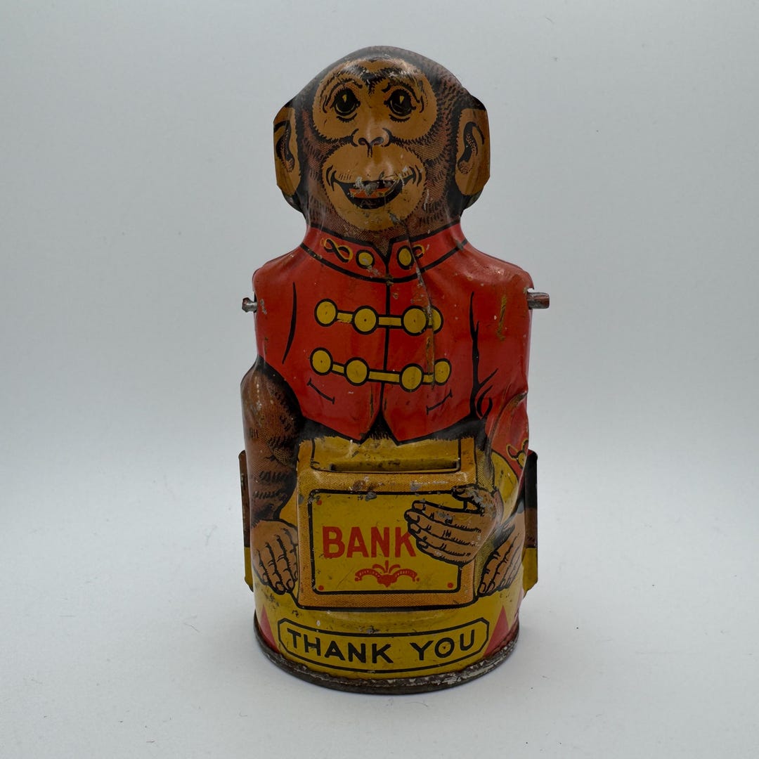 Vintage J Chein Tin Monkey Bank - Etsy
