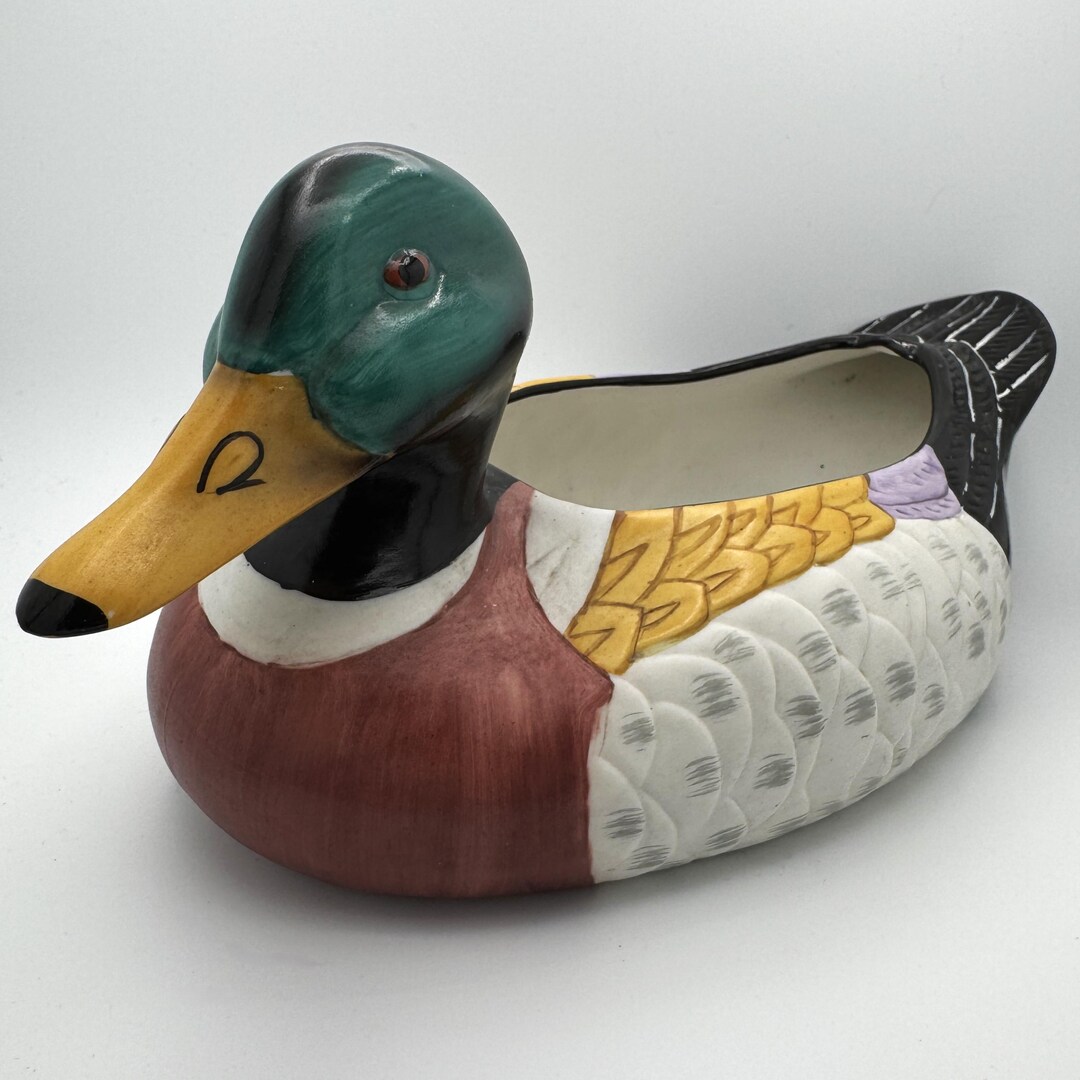 Vintage Ceramic FTDA Mallard Duck Planter - Etsy