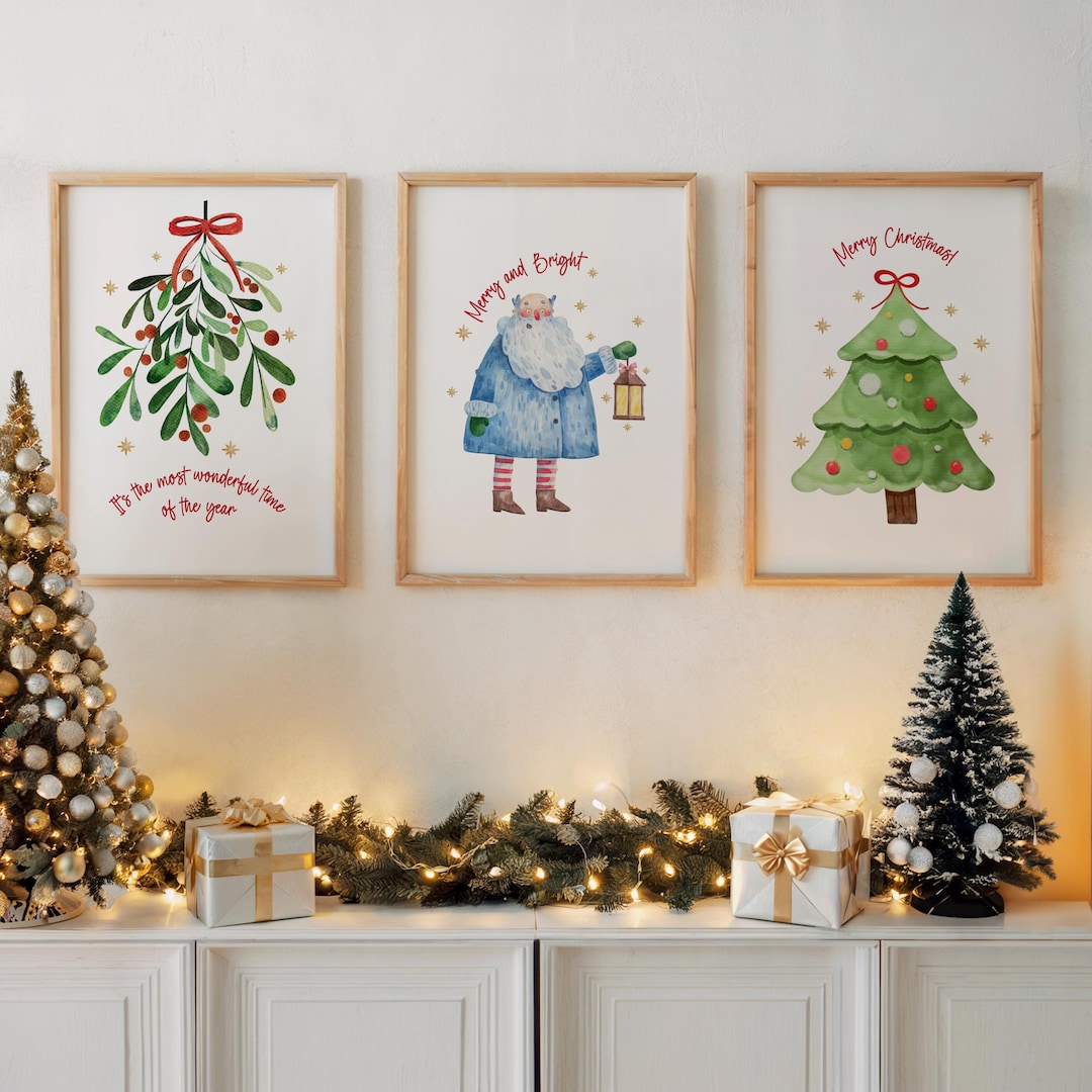 Set of 3 Christmas Wall Art Prints, Christmas Wall Decor, Whimsical ...